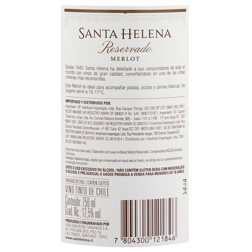 Vinho Tinto Seco Chileno Merlot Santa Helena 750ml | Tenda Atacado