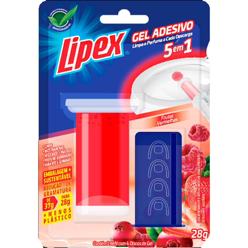 Gel Sanitário Adesivo Frutas Vermelhas com Aplicador Lipex 28g | Tenda ...