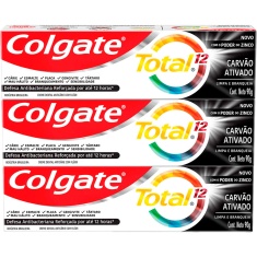 Creme Dental Carvão Ativado Colgate Total 12 90g 3 Unidades | Tenda Atacado