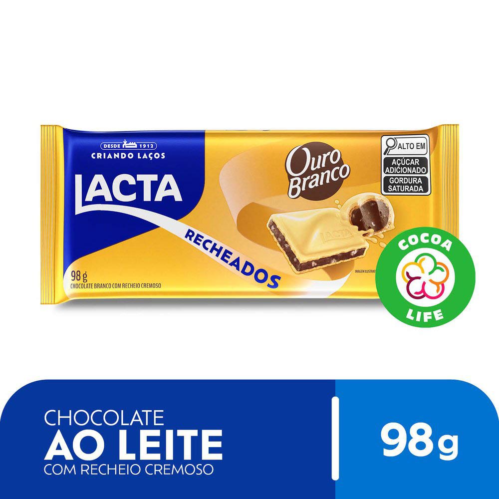 Chocolate Branco Recheio Ouro Branco Lacta 98g | Tenda Atacado