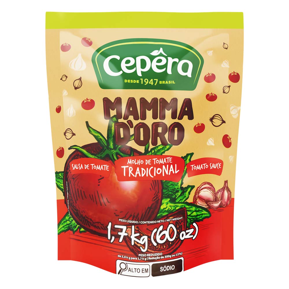 Molho de Tomate Tradicional Cepêra Mamma dOro Sachê 1,7kg | Tenda Atacado